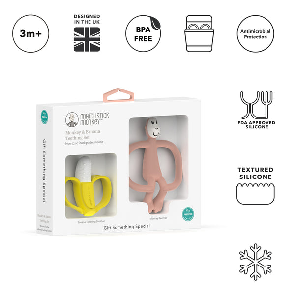 Teether & Soother Gift Set | Monkey & Banana | Animal Teething Toy ...